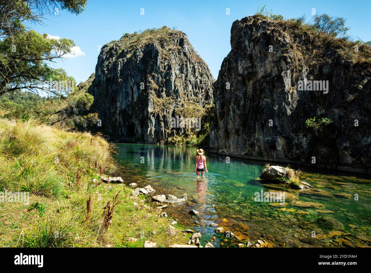 Woman wading in the spectacular Clarke Gorge of Snowy Mountains ...