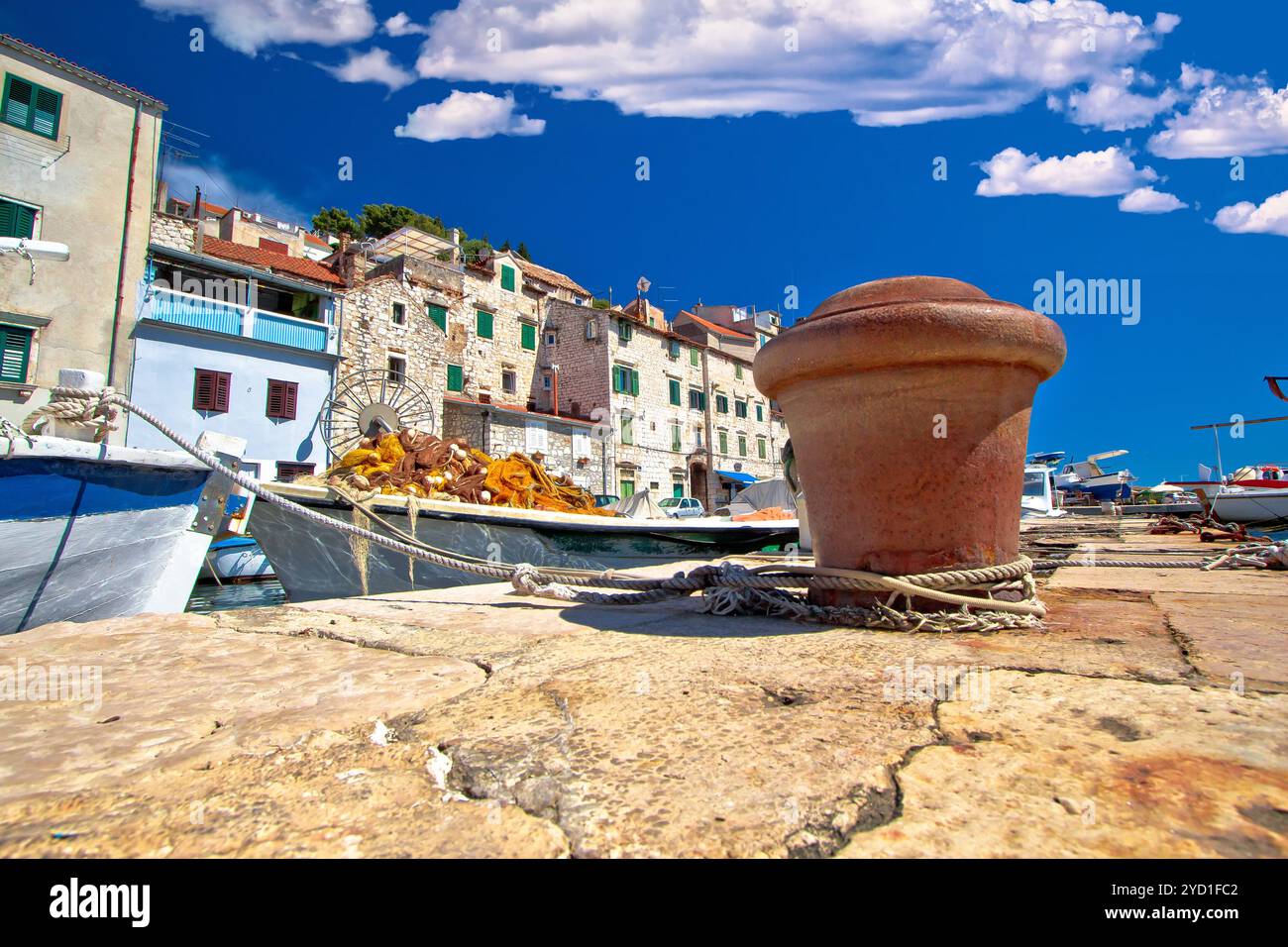 Historic UNESCO town of Sibenik old harbor and waterfront view Stock ...