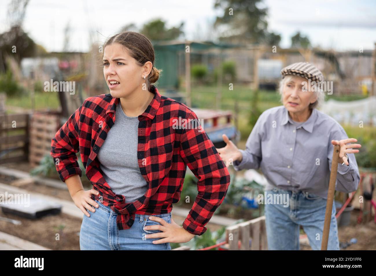 Conflict between female neighbors in country farm Stock Photo - Alamy