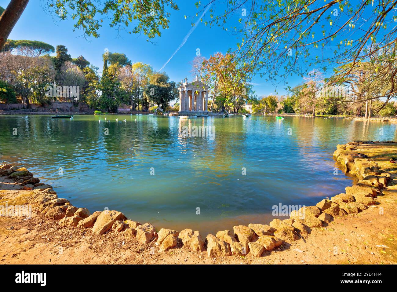 Laghetto Di Borghese lake and Temple of Asclepius in Rome Stock Photo ...