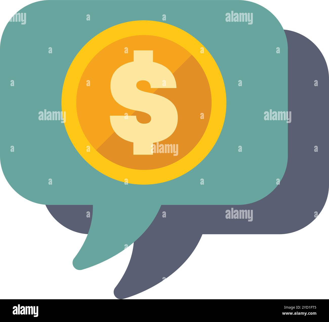 Green speech bubble with a gold coin inside representing talking about ...