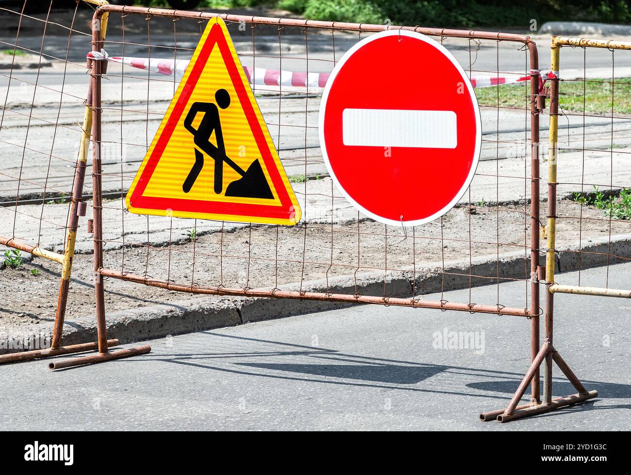 Road works traffic sign at the city street Stock Photo - Alamy