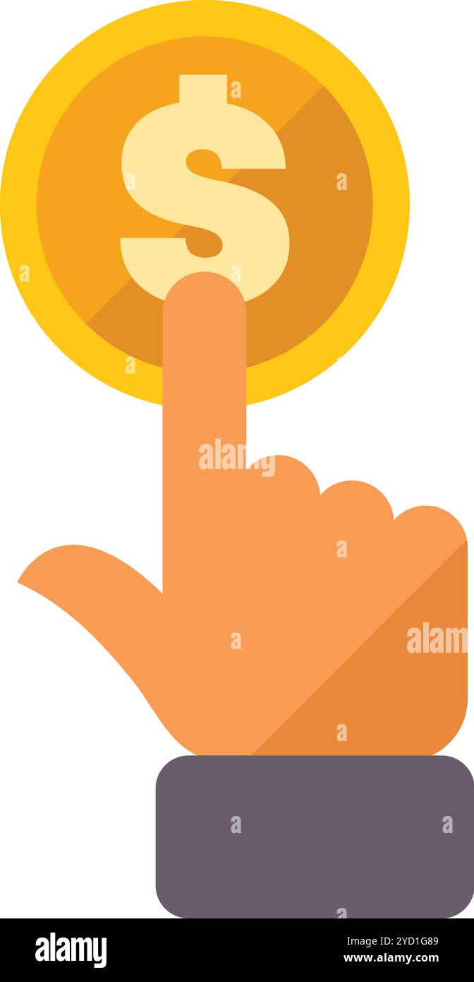 Businessman is pointing a golden coin with his finger, symbolizing ...