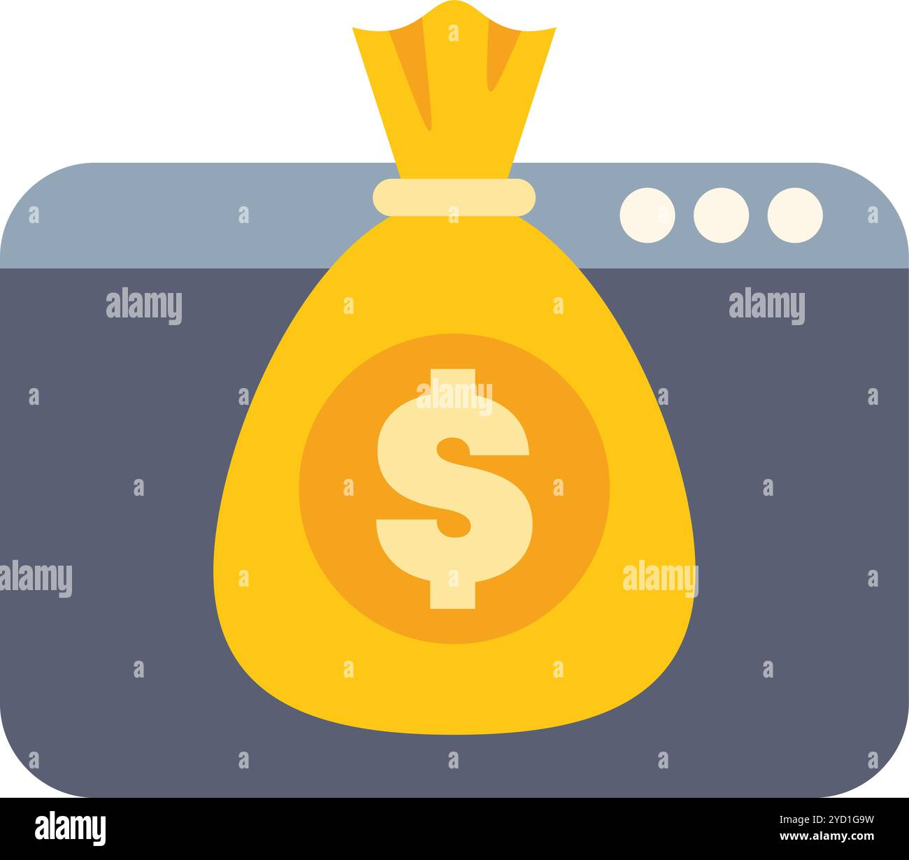 Money bag is overlapping a website browser window representing the ...