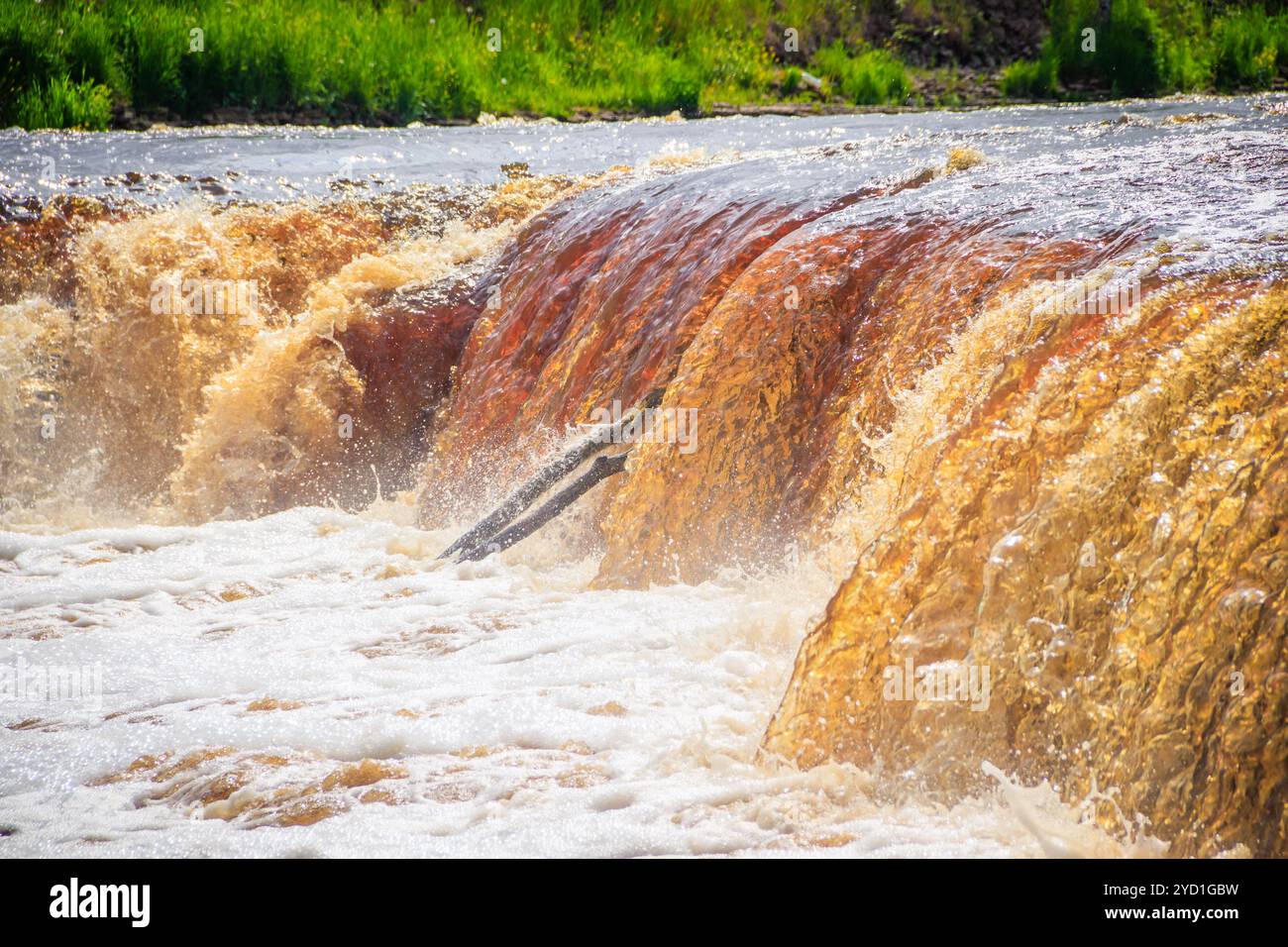 Sablinsky waterfalls. Little waterfall. The brown water of the ...