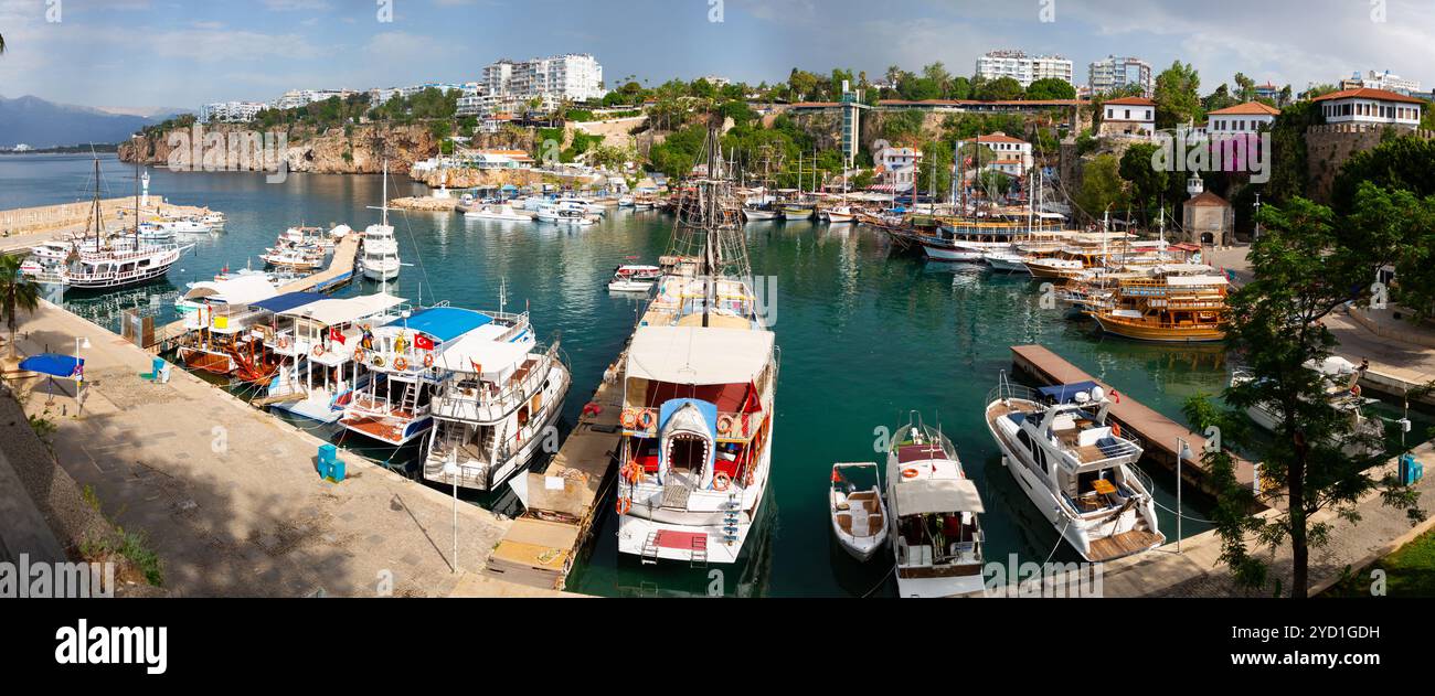 Panorama of the Antalya Old Town port with tourist ships Stock Photo ...