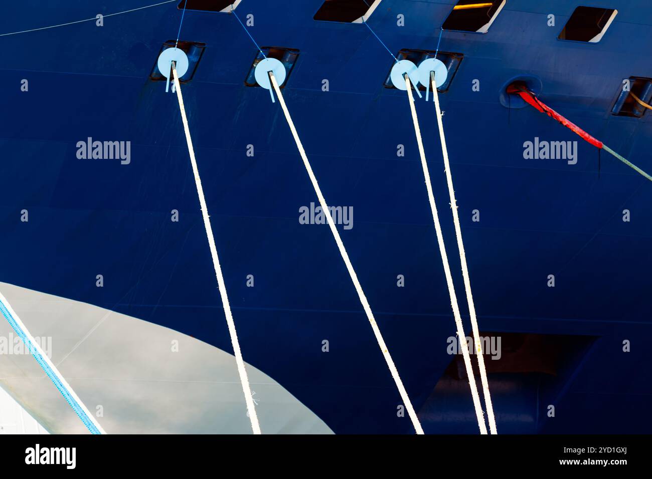 Ocean ship mooring ropes. Blue ship background showcasing its vibrant ...