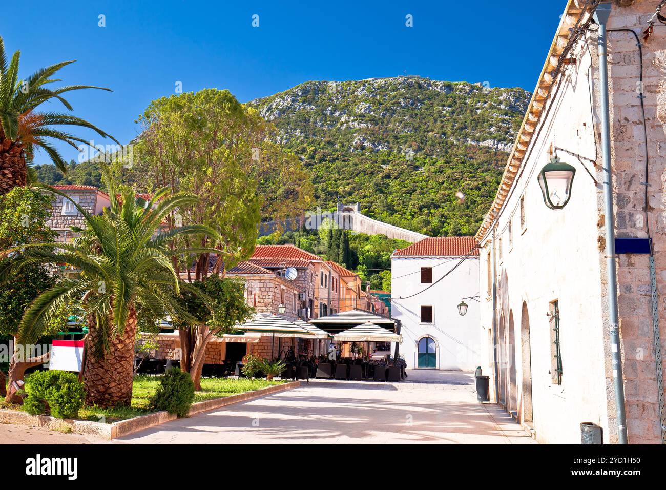 Old stone street of Ston and historic walls view Stock Photo - Alamy