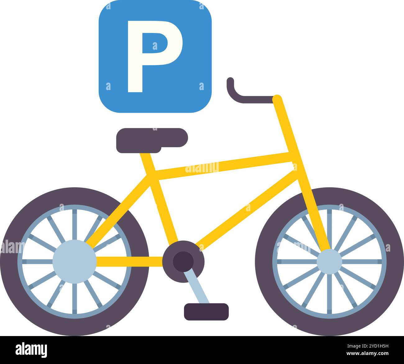 Yellow bicycle parked next to parking sign indicating a designated ...