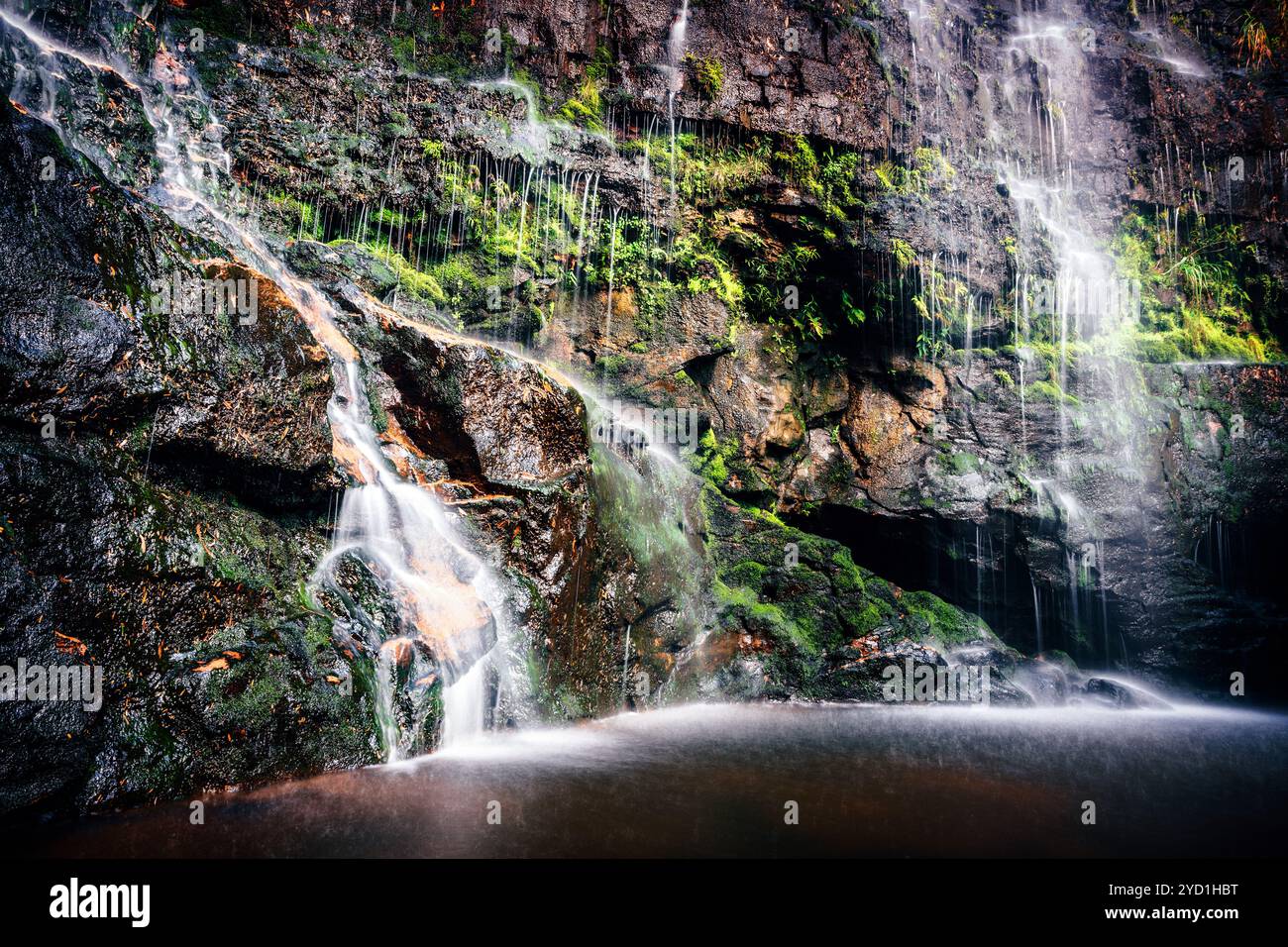 Cascading waterfall into rock pool in Blue Mountains National Park ...