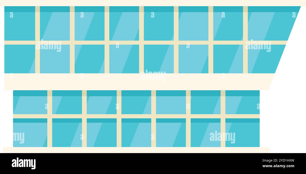 Modern office building with large glass windows reflecting blue sky ...