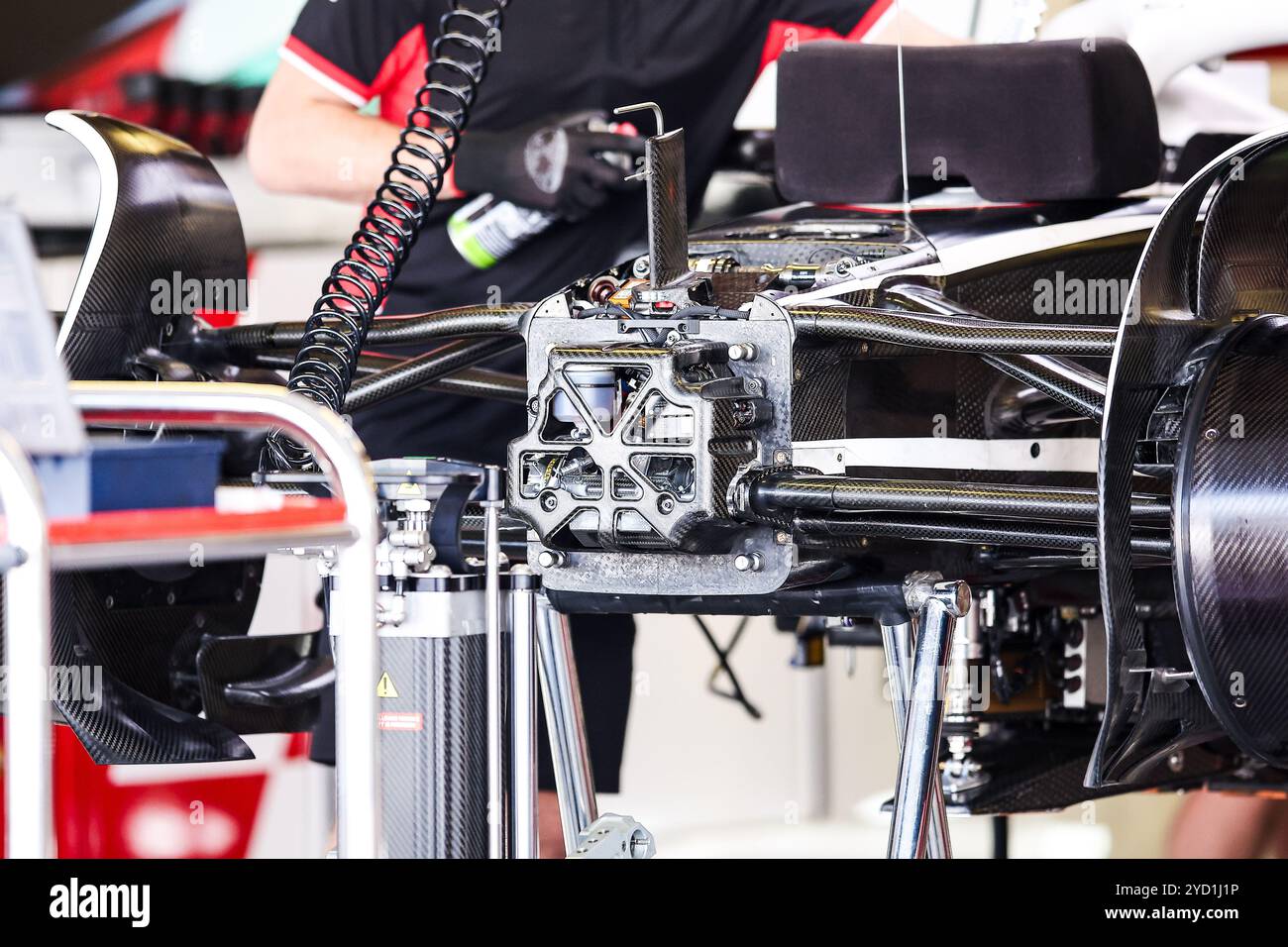 Haas F1 Team VF-24 Ferrari, Mechanical detail front suspension during ...