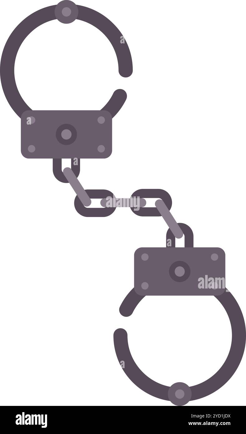 Metal handcuffs are restraining, with their chain hanging loosely in ...