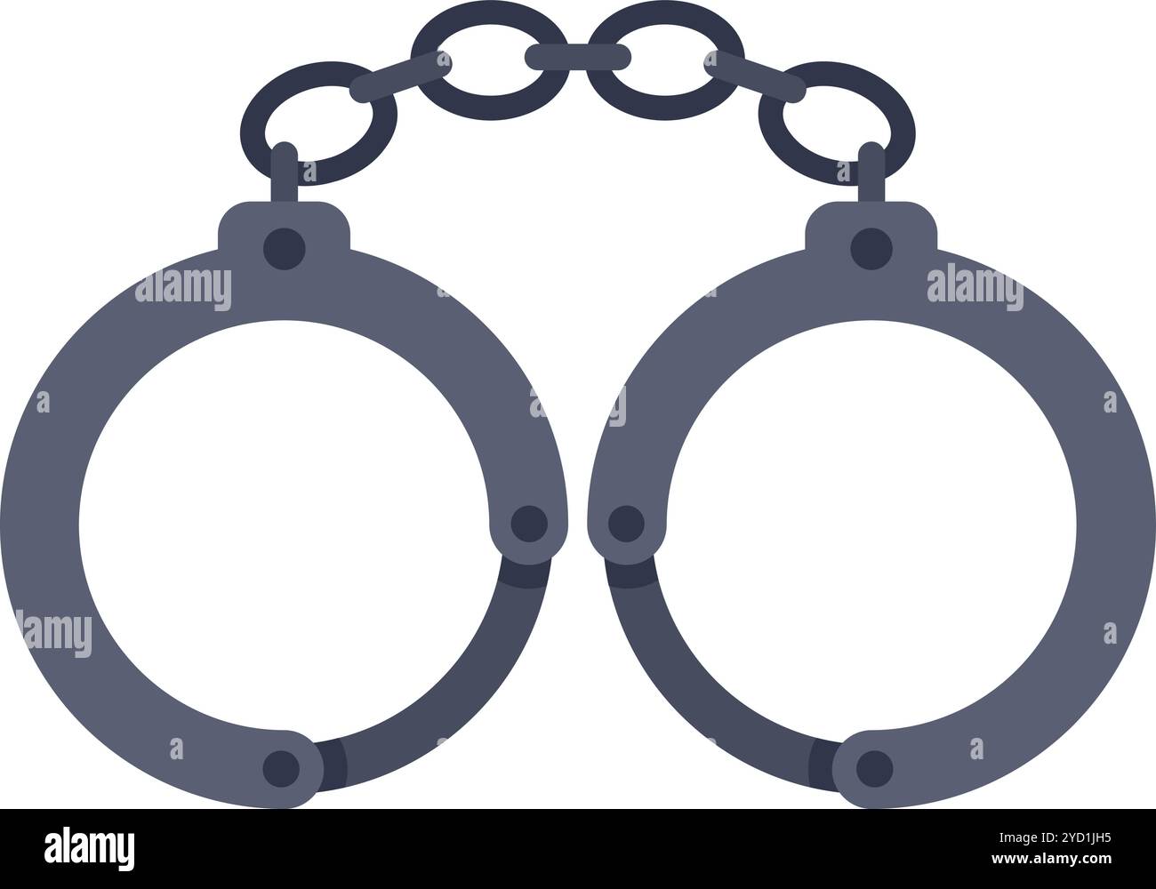 Illustration of a pair of steel handcuffs closed and secured with a ...