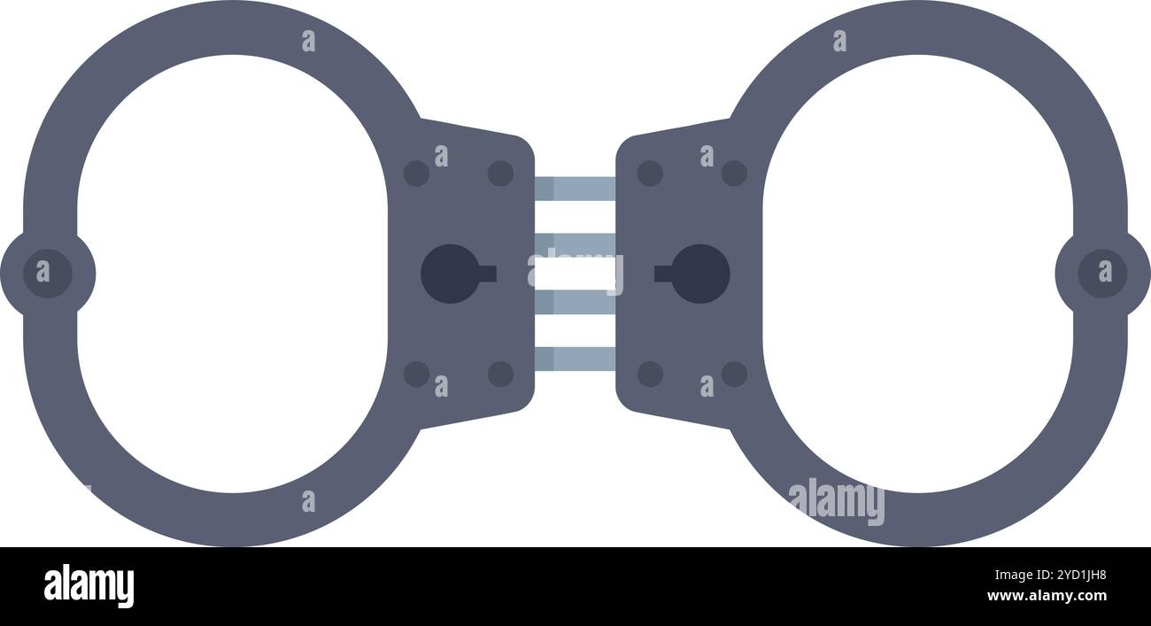 Pair of metal handcuffs for arresting criminals is lying on a white ...