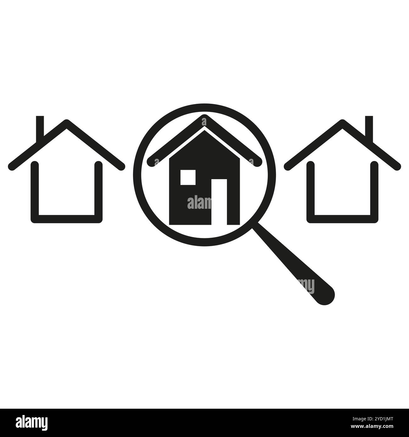 Real estate search icon. House selection symbol. Property magnifying ...