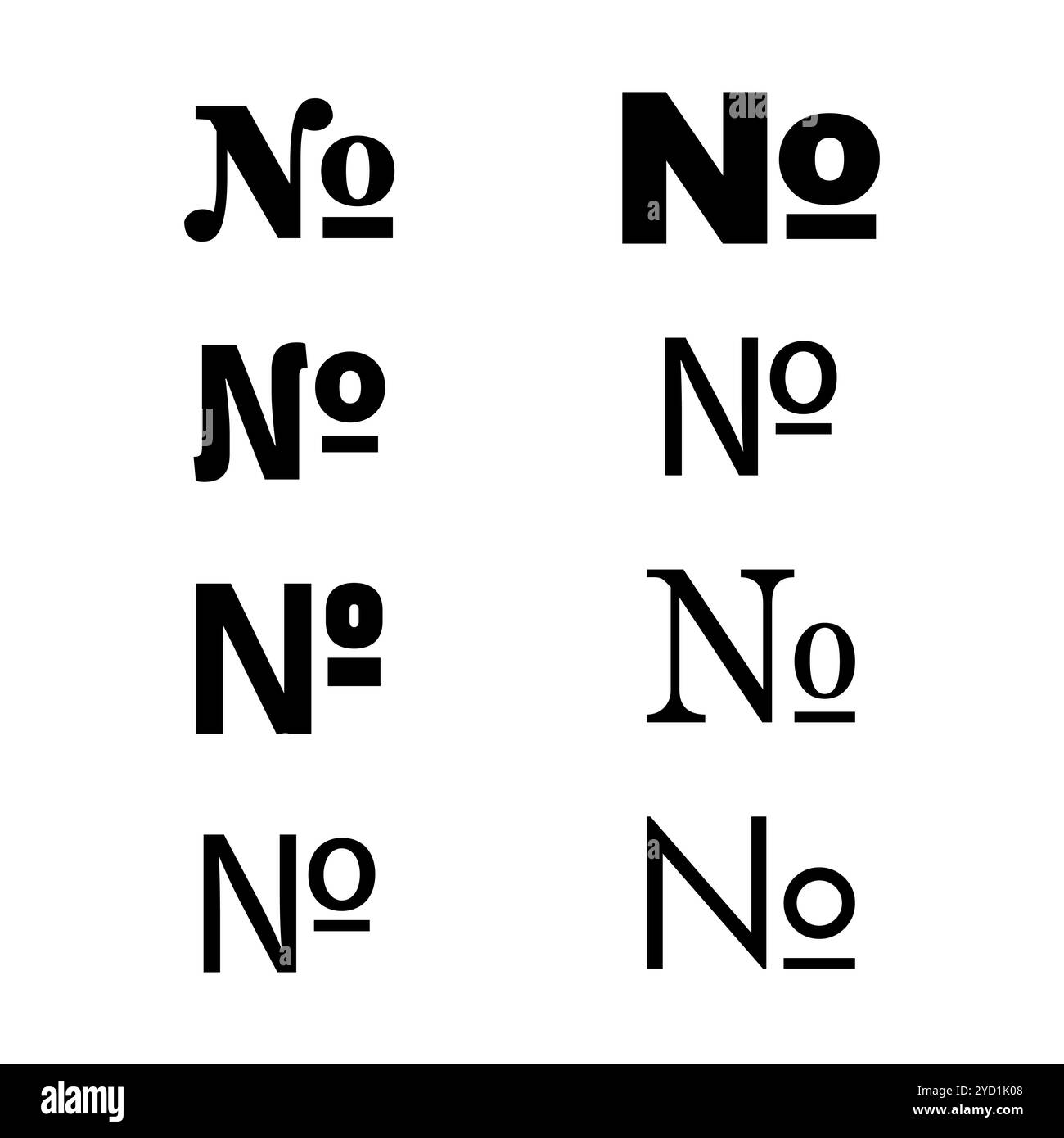 Different styles of number symbol. Bold and thin typographic variations ...