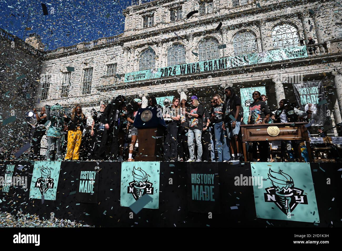 New York, USA. 24th Oct, 2024. Members of the New York Liberty, their ...