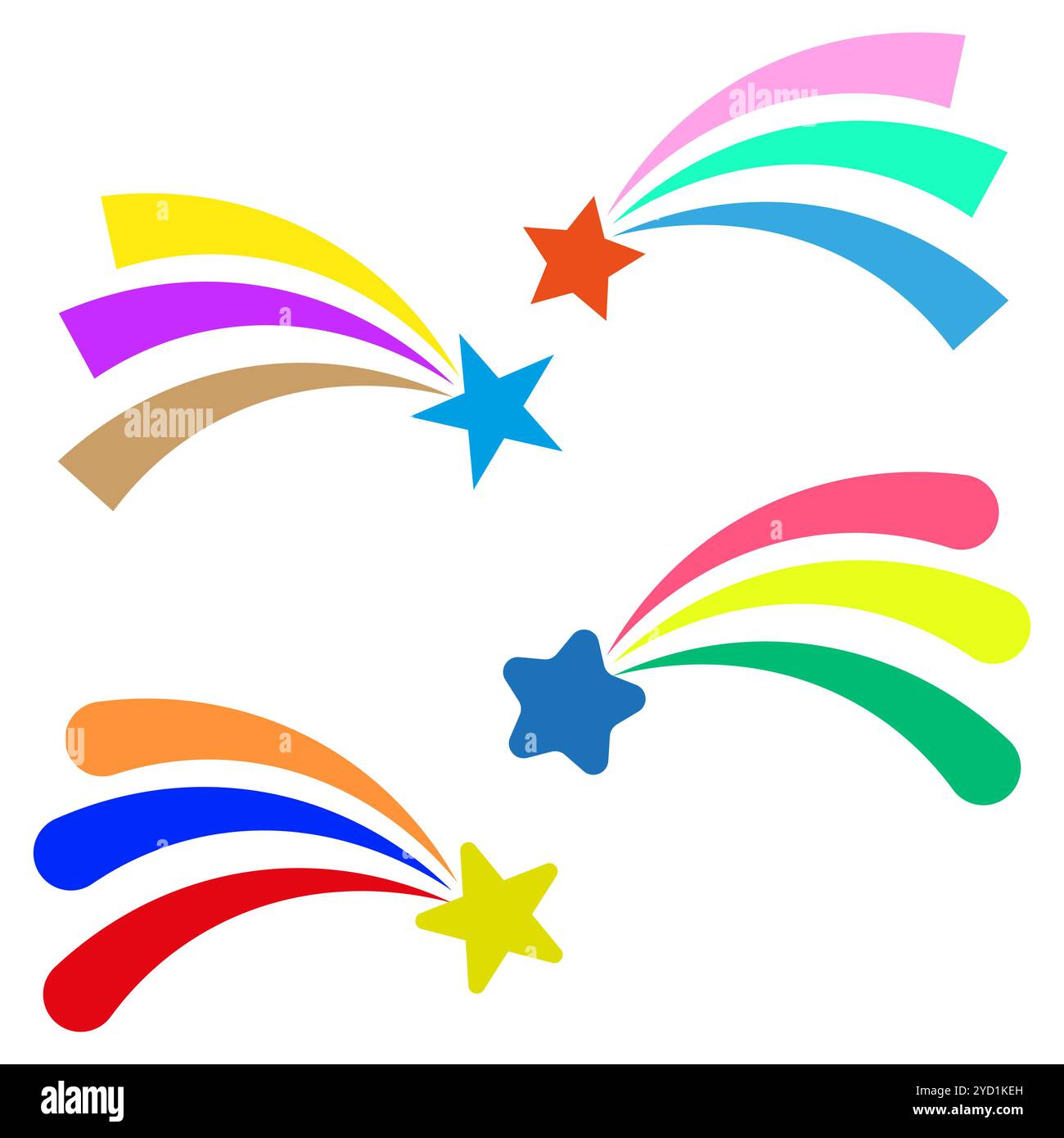Colorful shooting stars. Bright vector shapes. Abstract curved lines ...