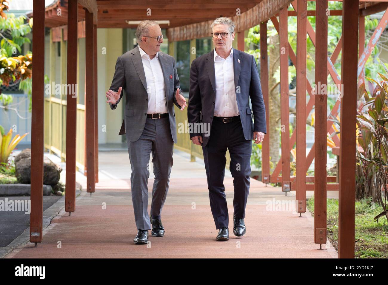 Prime Minister Sir Keir Starmer walks with Australian Prime Minister Anthony Albanese following ...