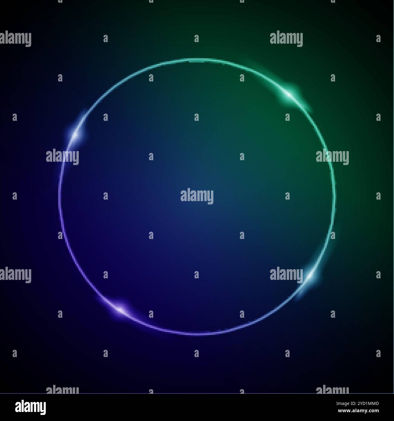 Neon Frame with Glow, and Sparkles. Electronic Luminous Circle Frame in Green and Blue Colors ...