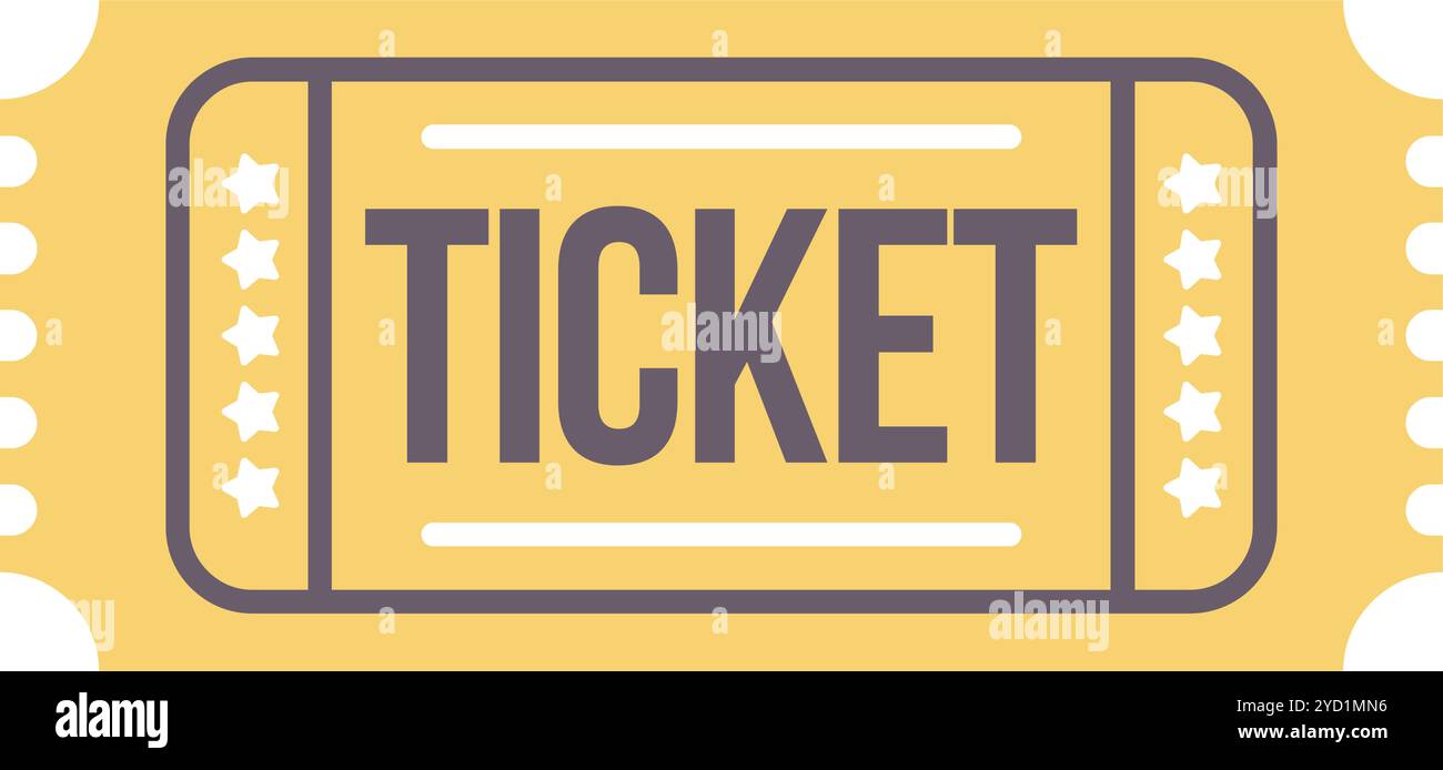 Simple yellow ticket is laying on a white background, representing ...