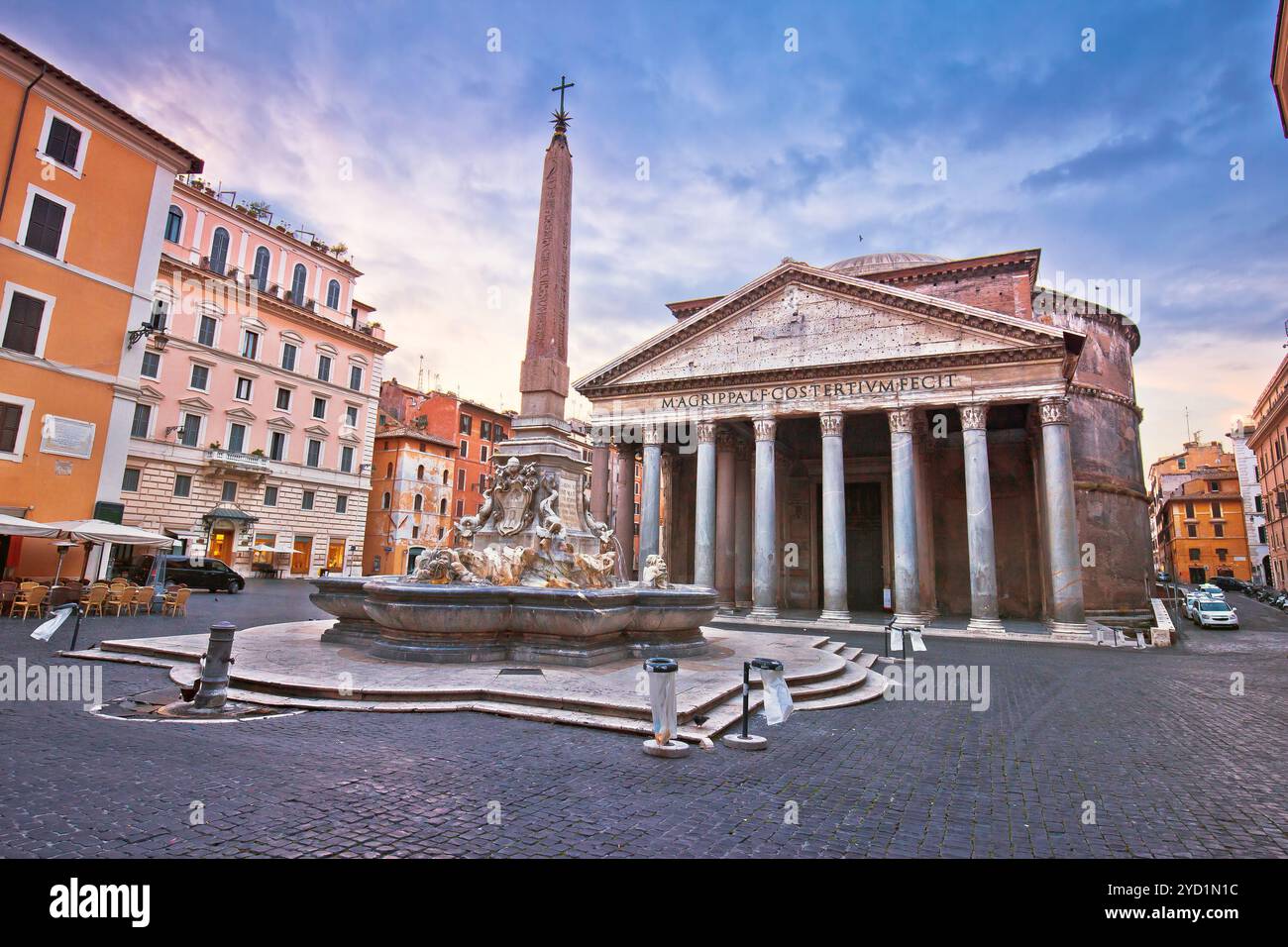 Pantheon square ancient landmark in eternal city of Rome dawn view ...