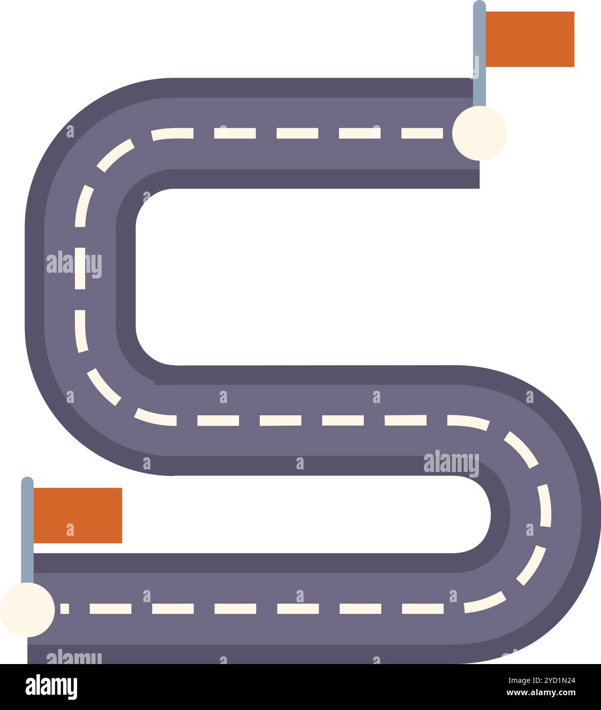 Winding road marking a path to success with checkered flags marking the ...