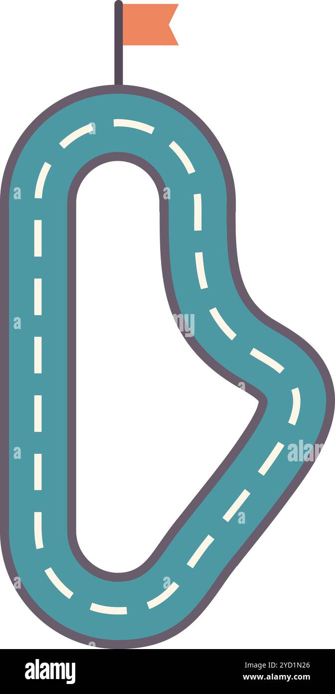 Winding asphalt road leading to a finish line checkered flag marking ...