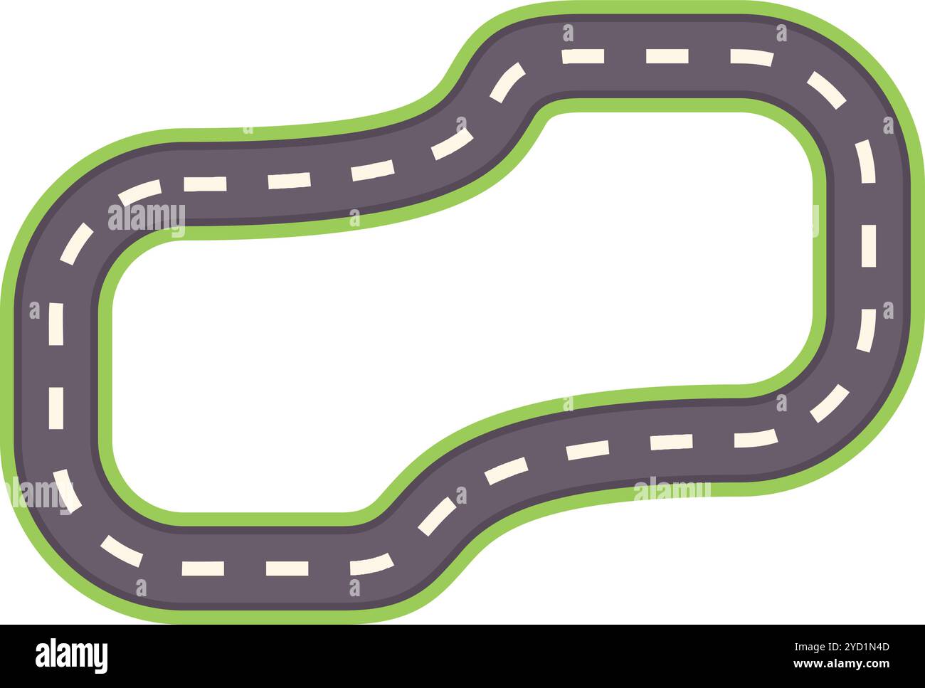 Aerial view of a winding road forming a closed track for a car racing ...
