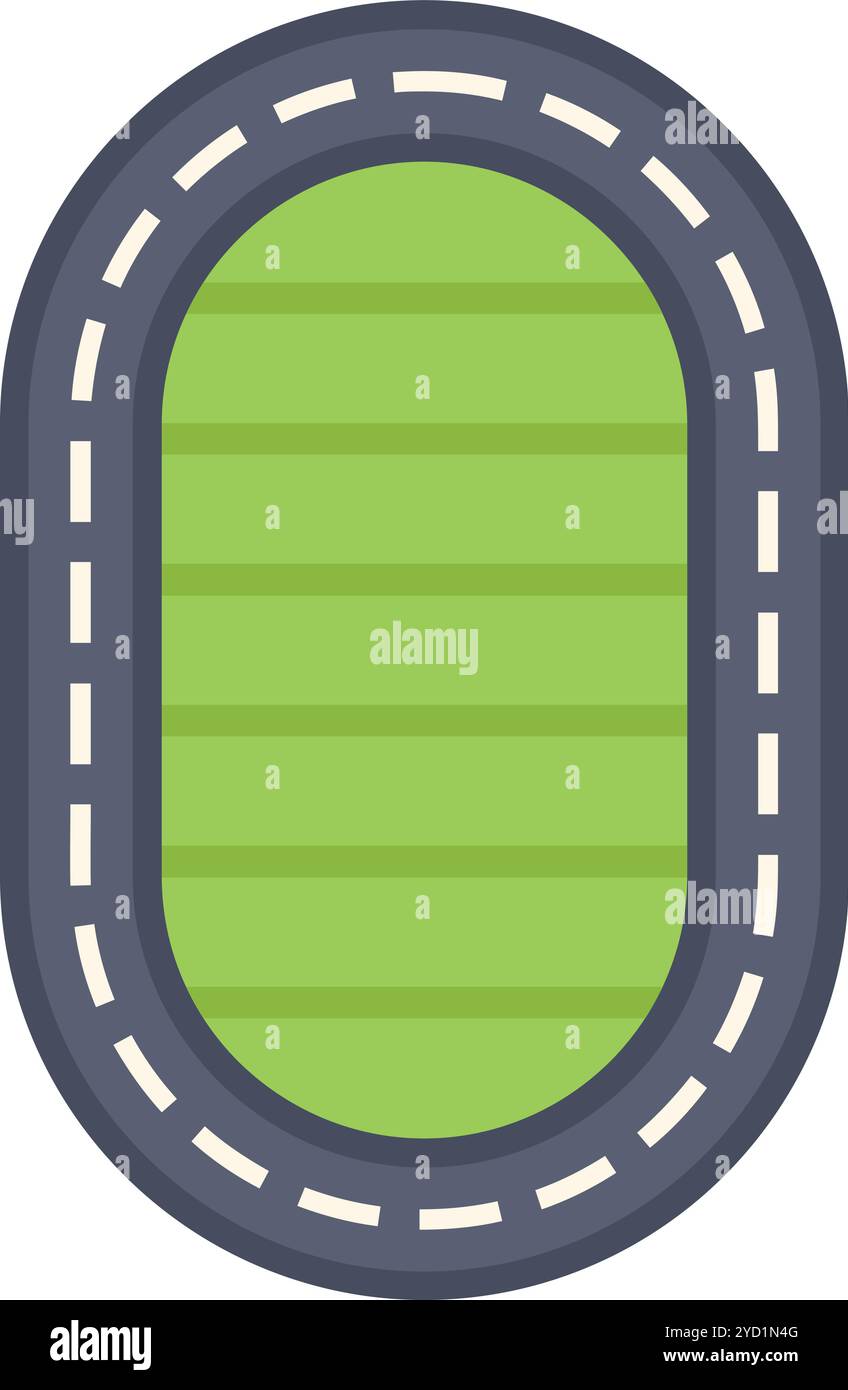 Oval race track surrounding by green grass field viewed from above ...