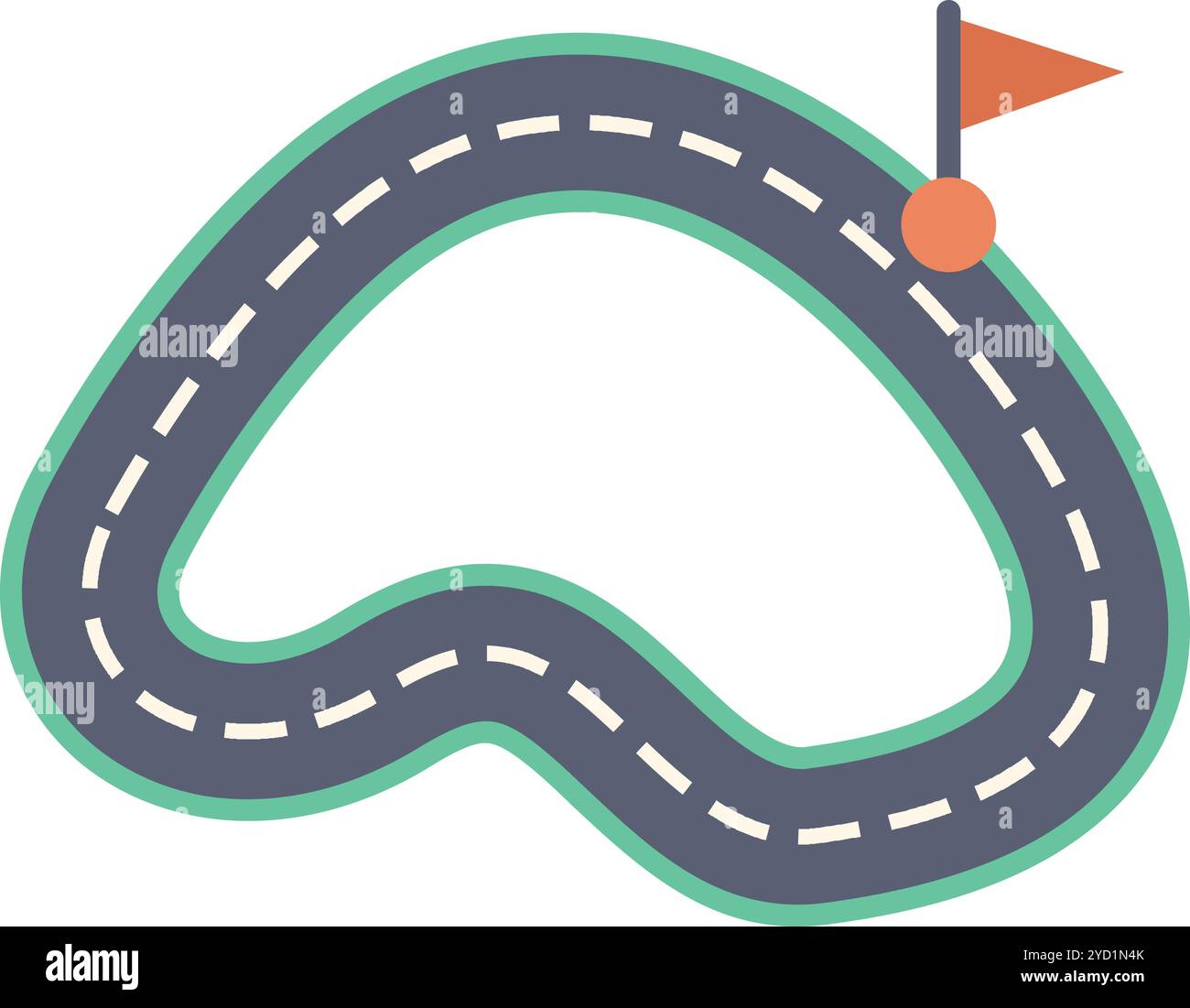 Stylized winding road is leading to a finish line marked by a flag ...