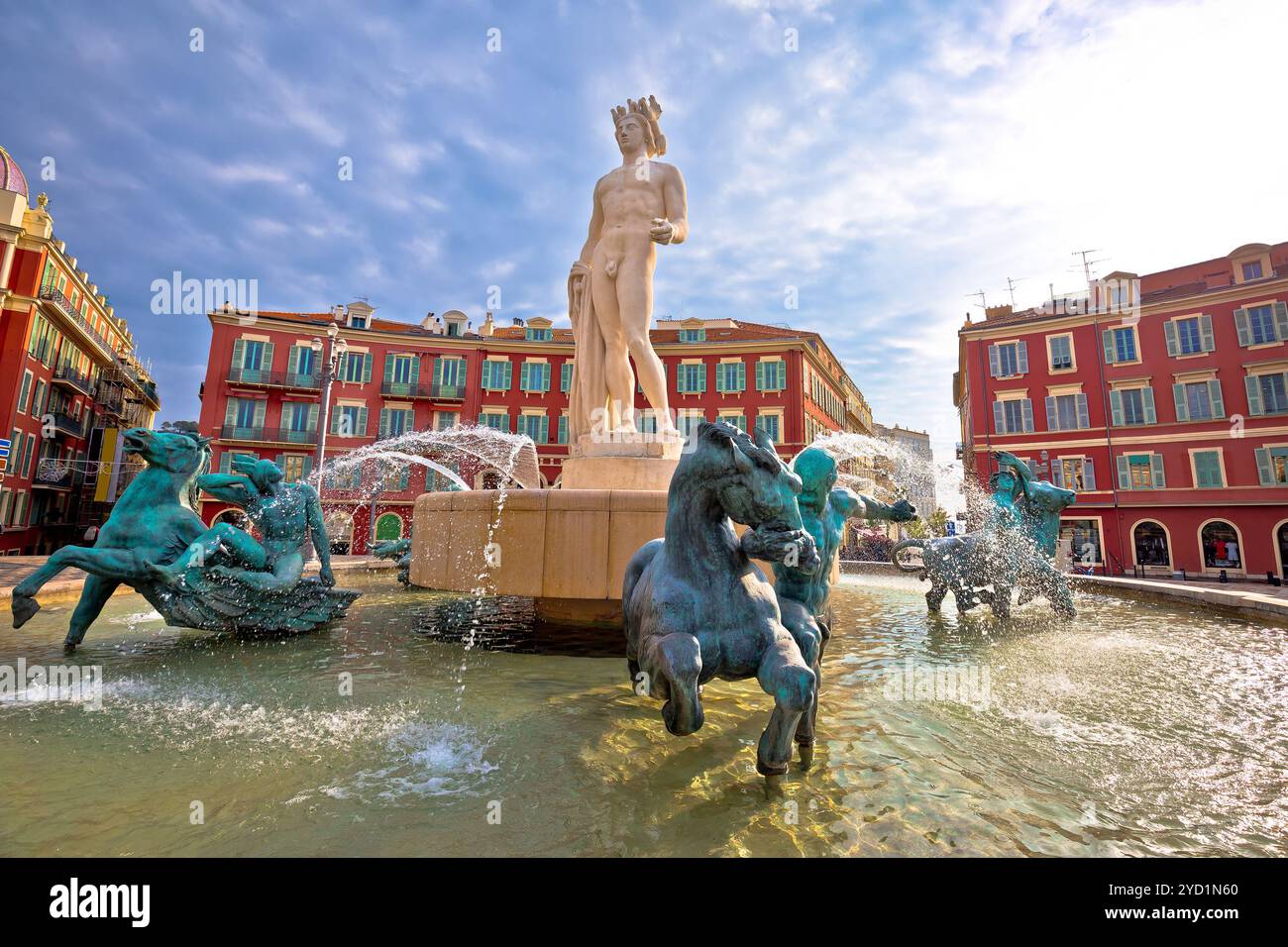 City of Nice Place Massena square and Fountain du Soleil view, tourist ...
