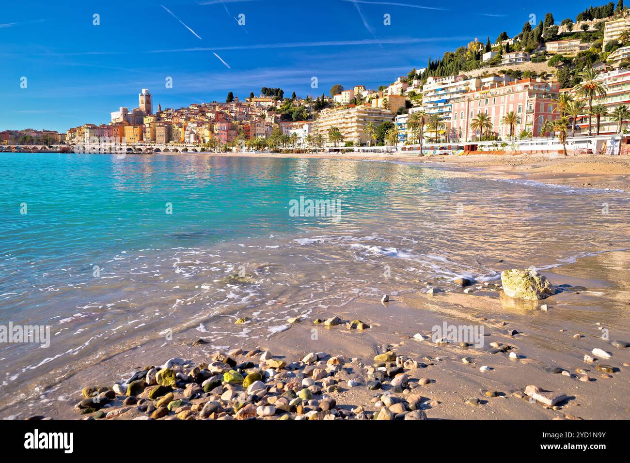Colorful Cote d Azur town of Menton beach and architecture view Stock ...