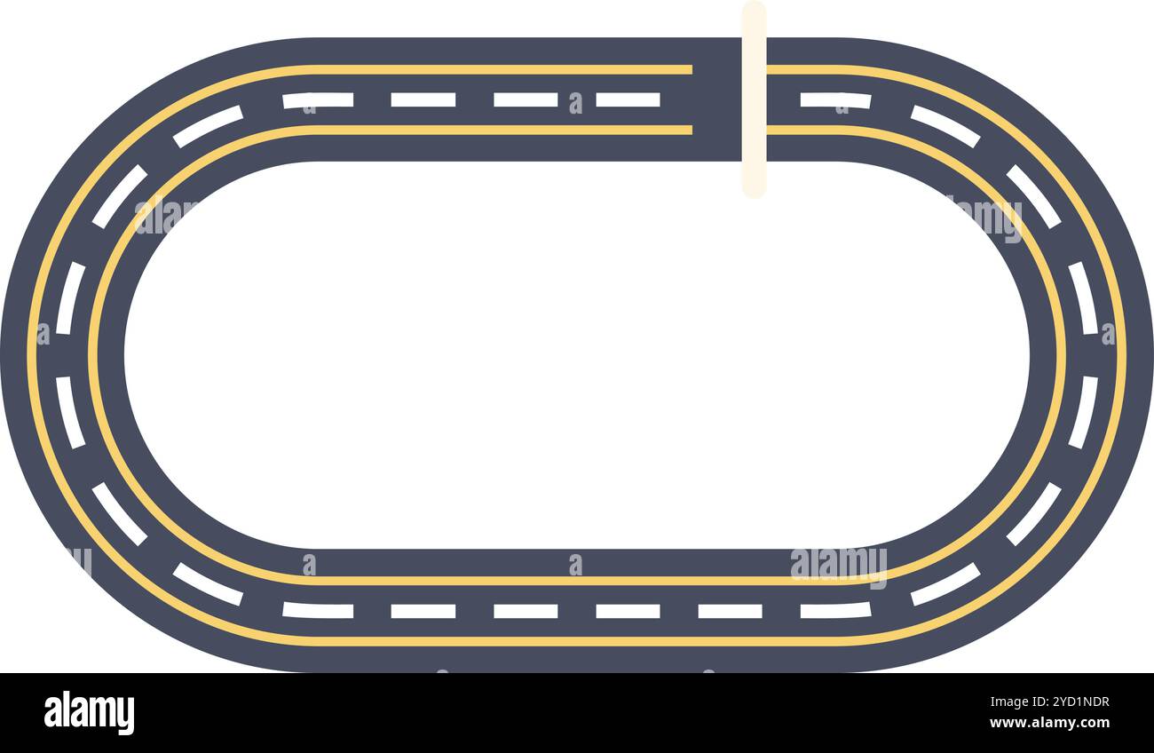 Oval race track with start and finish line marking, top view vector ...