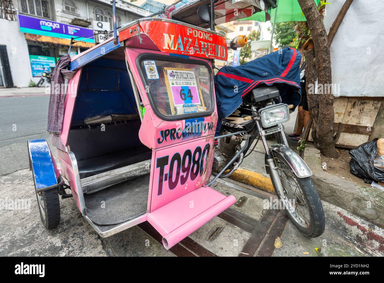 Manila-January 13 2023: Motorbike taxi with covered metal sidecar for ...