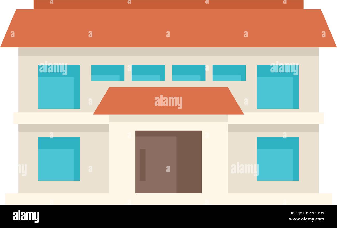 Minimalist illustration featuring a two storey building with a brown ...