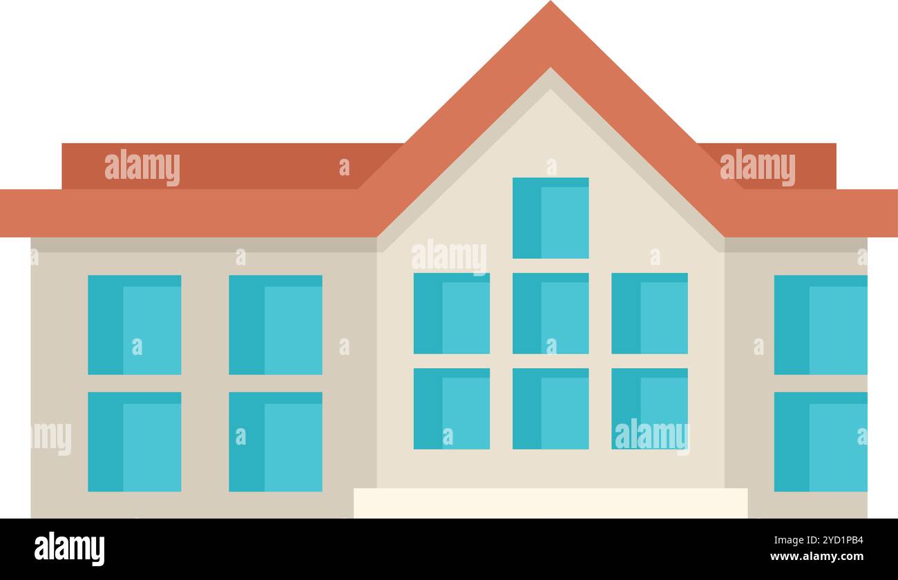 Modern private clinic building with large windows facade is depicted on ...