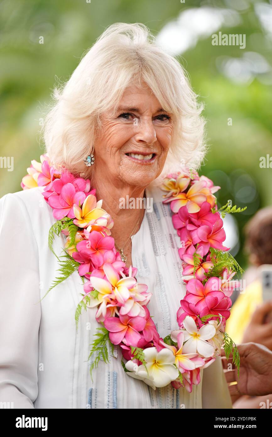 Queen Camilla arrives for her visit to the Samoa Victim Support Group ...