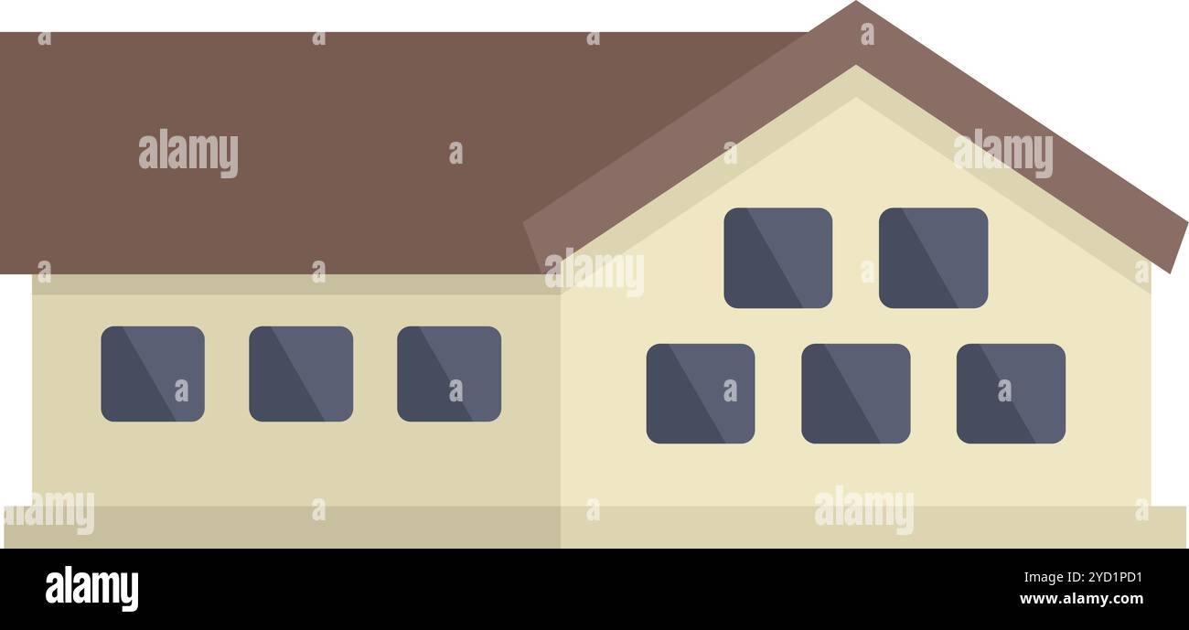Simple vector icon of a modern one storey house with a brown roof ...
