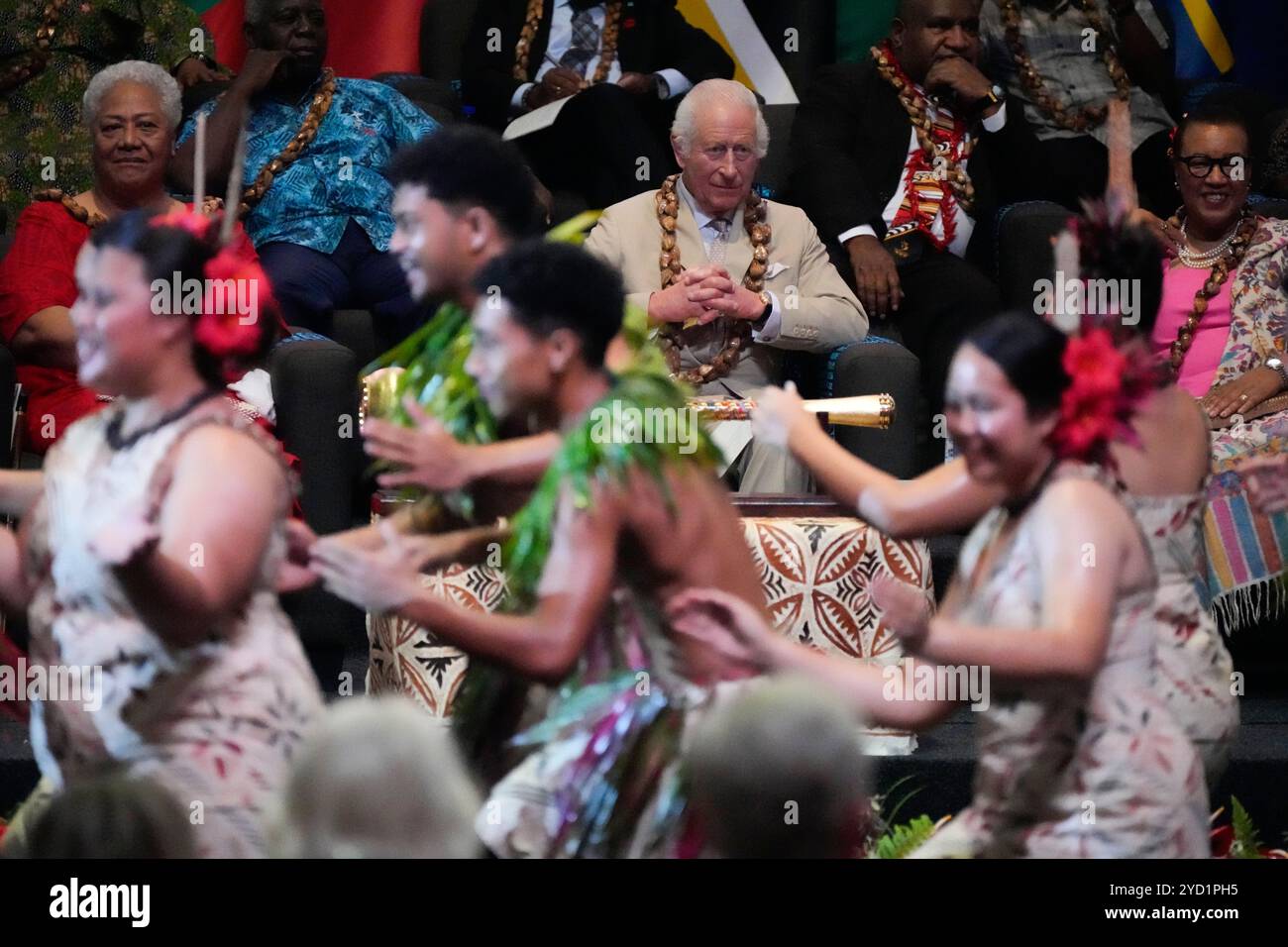 Britain's King Charles and Samoan Prime Minister Afioga Fiamē Naomi Mataʻafa, left, watch ...