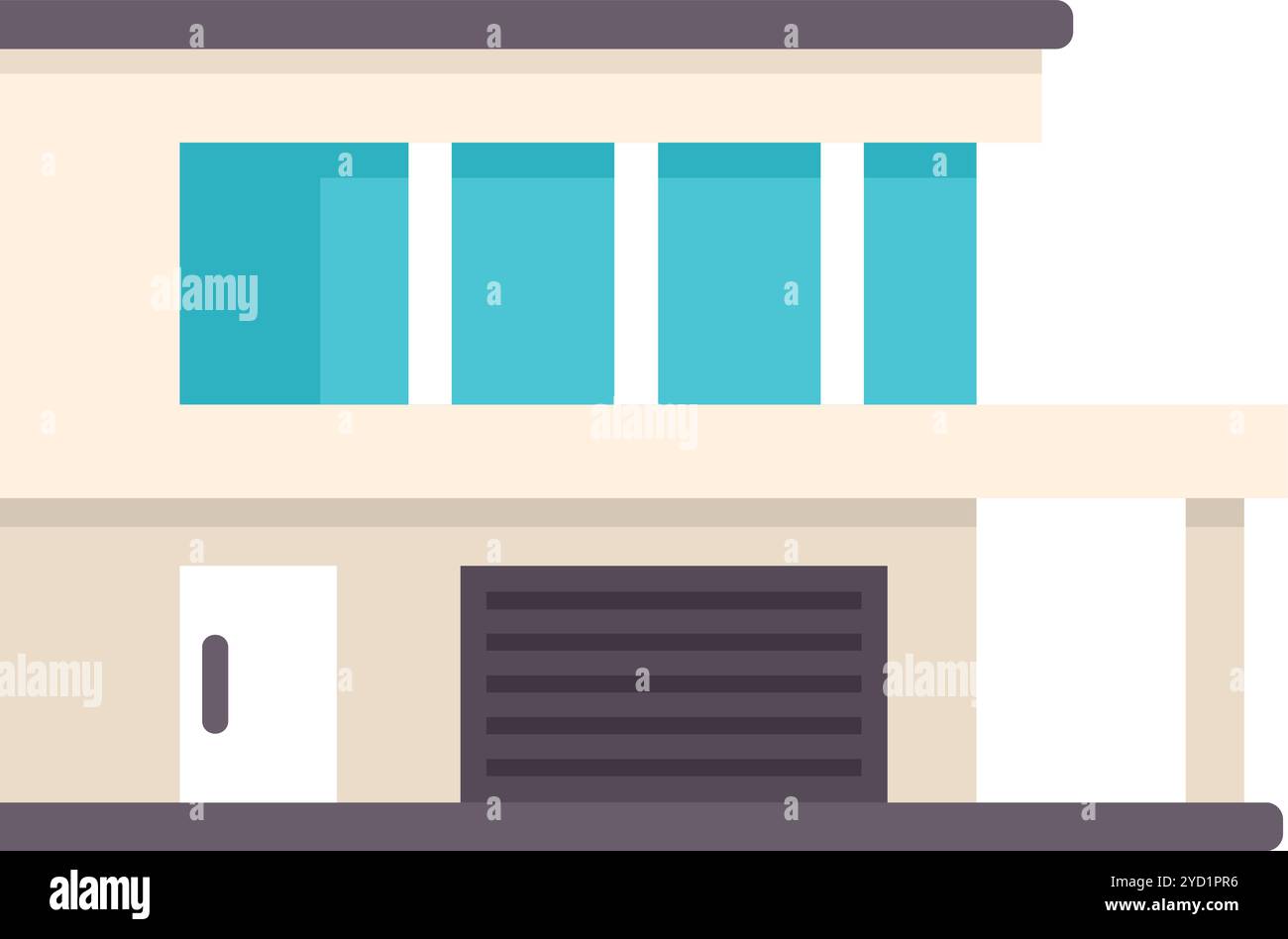Modern suburban house featuring large windows, a garage, and a balcony ...