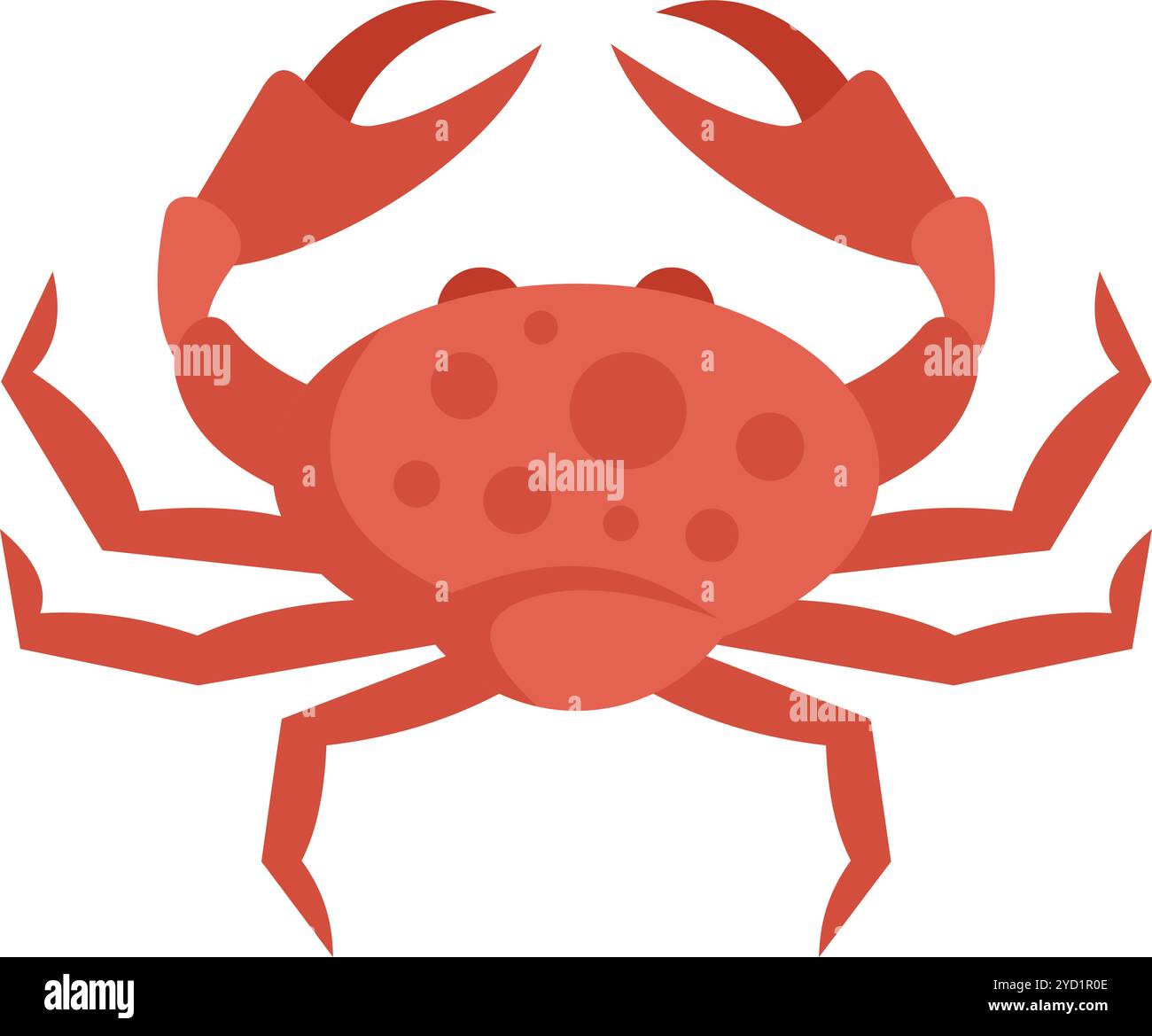 Cartoon style red crab character with big claws open and small eyes on ...