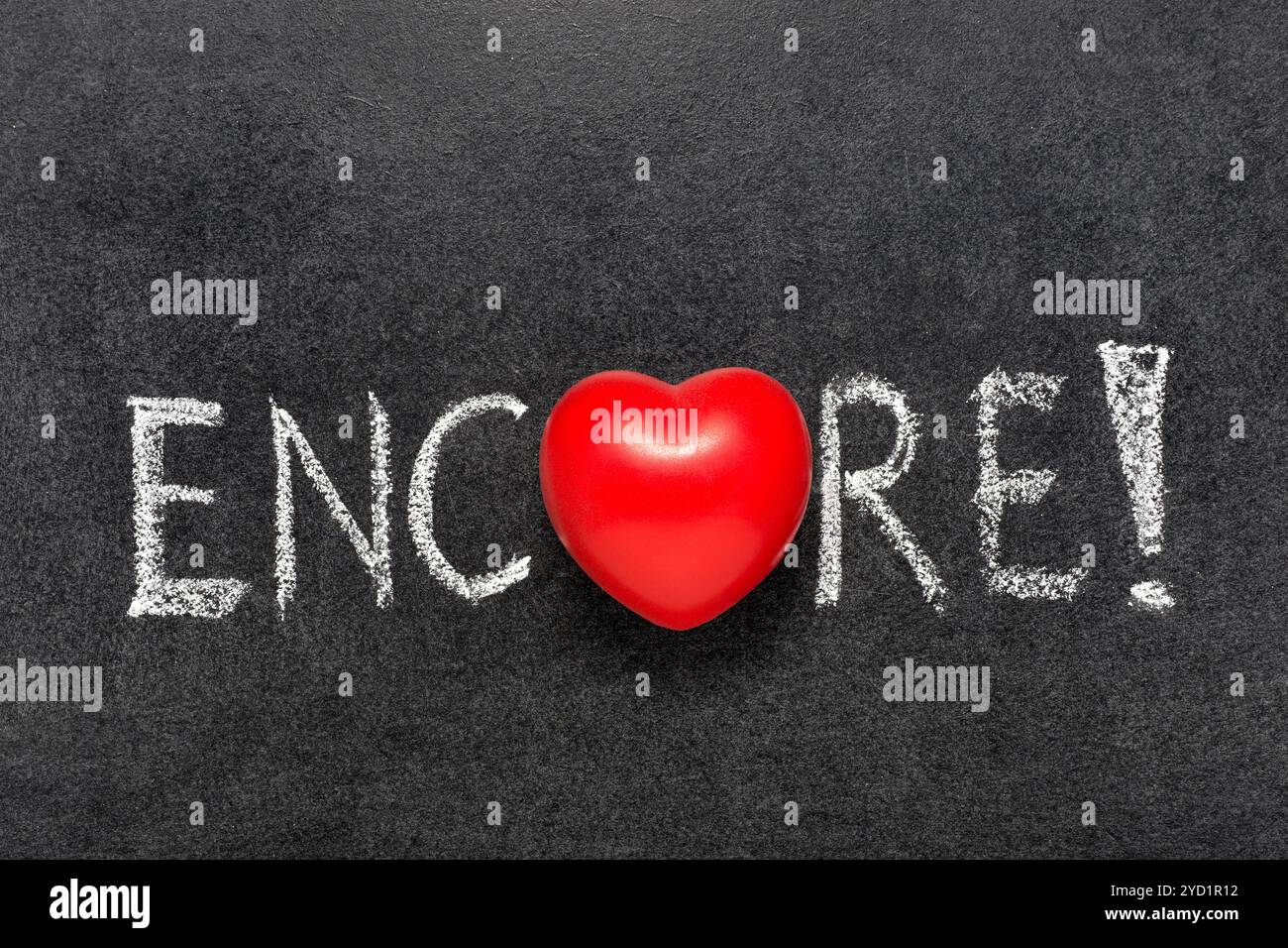 encore exclamation handwritten on blackboard with heart symbol instead ...