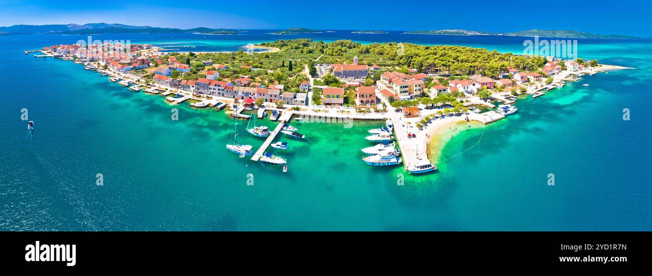 Colorful archipelago of Krapanj island aerial panoramic view Stock ...