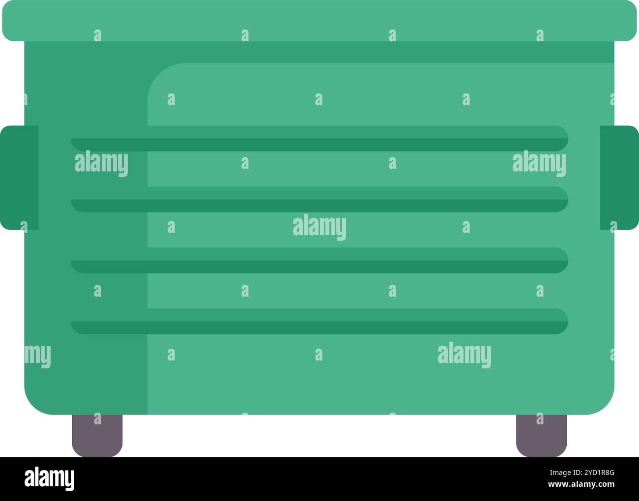 Large green metal waste container standing open, front view, isolated ...