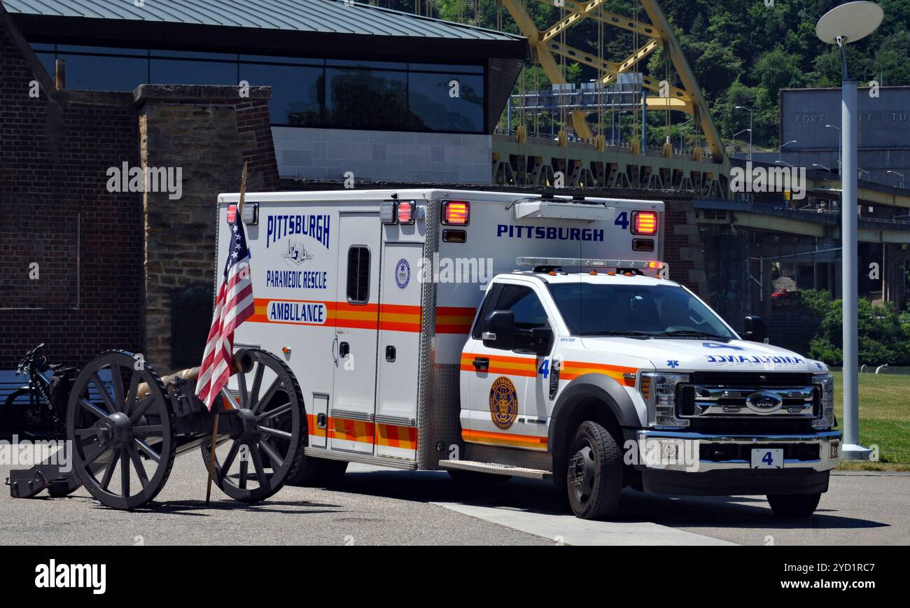 An ambulance from Pittsburgh Paramedic Rescue is pictured at a medical ...