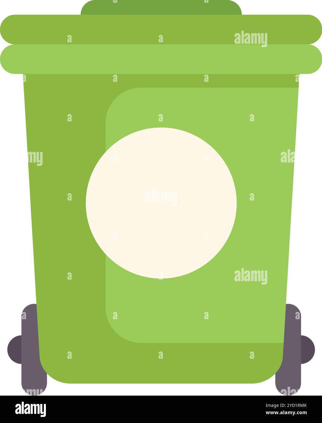Green garbage bin with a blank label, promoting waste management and ...