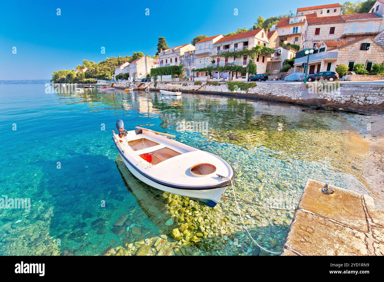 Idyllic coastal village of Racisce on Korcula island waterfront view ...