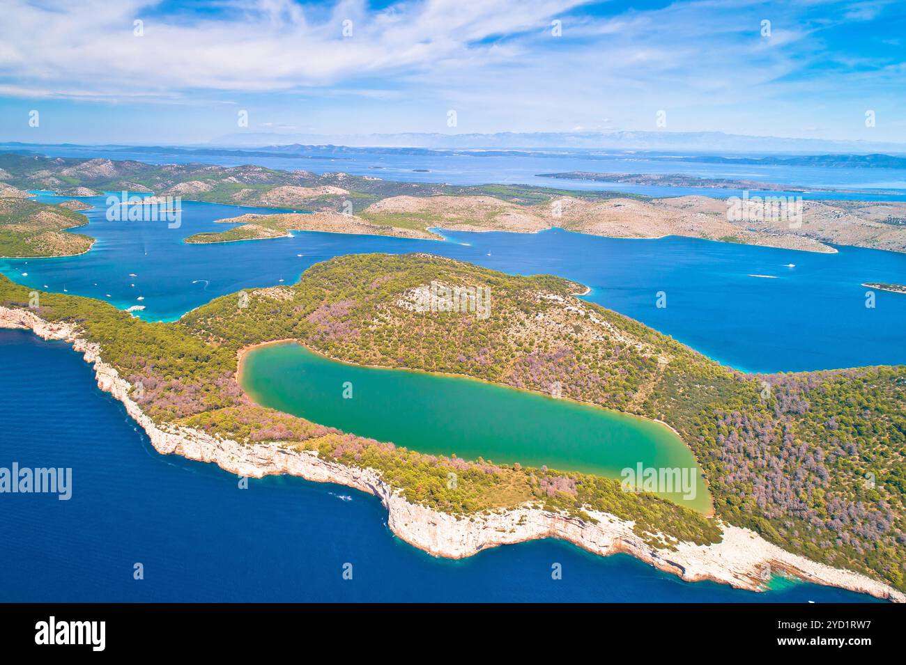 Telascica nature park and green Mir lake on Dugi Otok island aerial ...